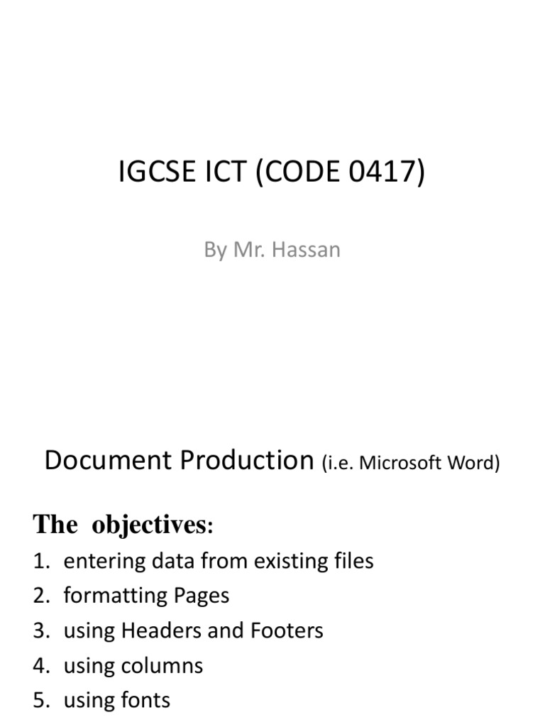 Igcse Ict (Code 0417) Lesson Note Document PRDN | PDF | Written ...
