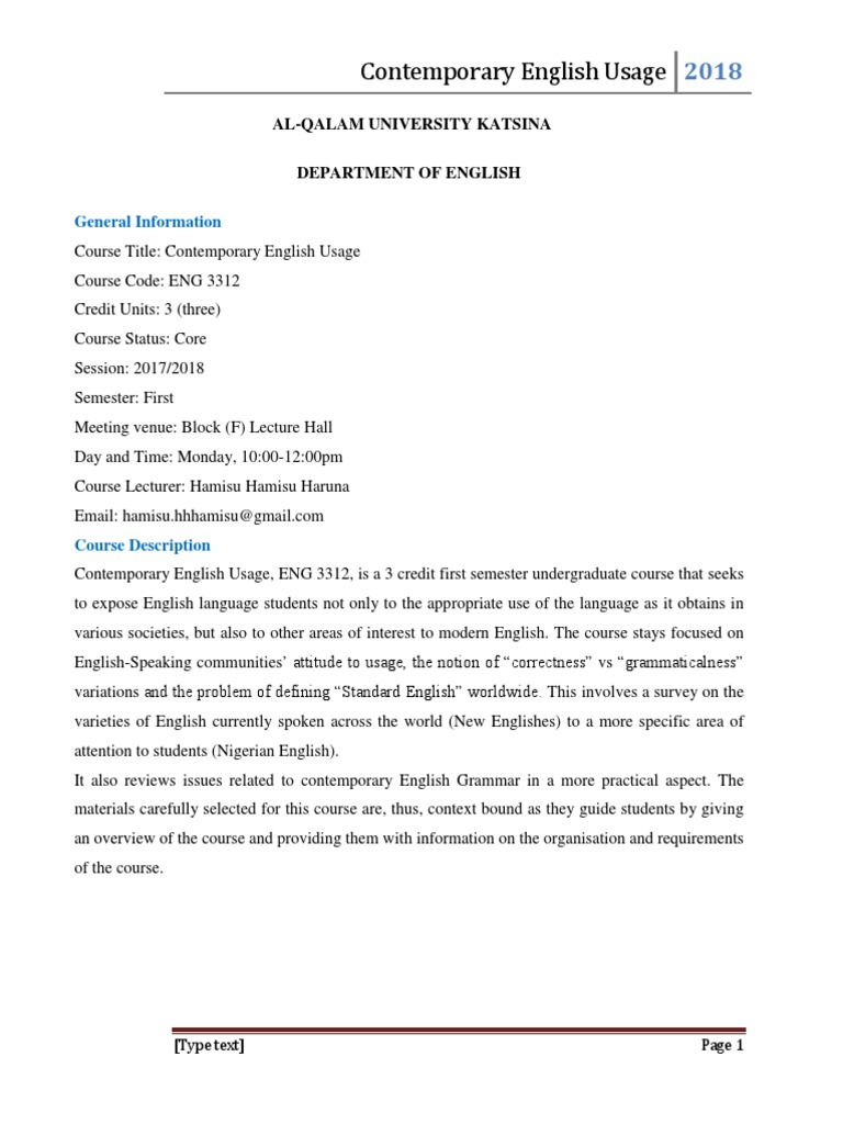 Contemporary English Usage: General Information | PDF | English ...