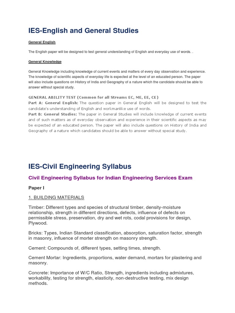 IES Civil Engineering Syllabus: Content and Assessment Details for the ...