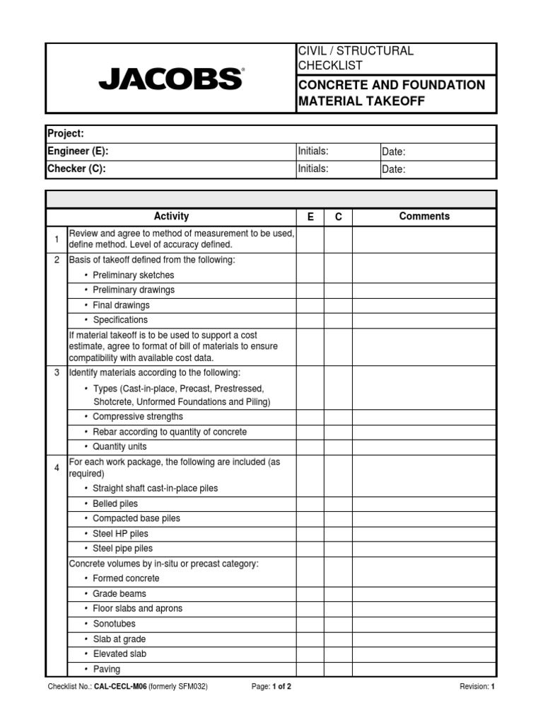 CAL-CECL-M06 Checklist | PDF | Deep Foundation | Precast Concrete