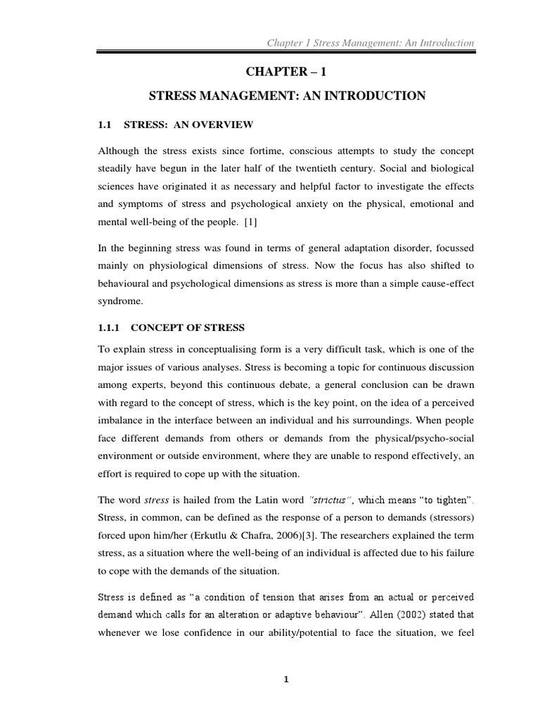 Chapter - 1 Stress Management: An Introduction | PDF | Occupational ...