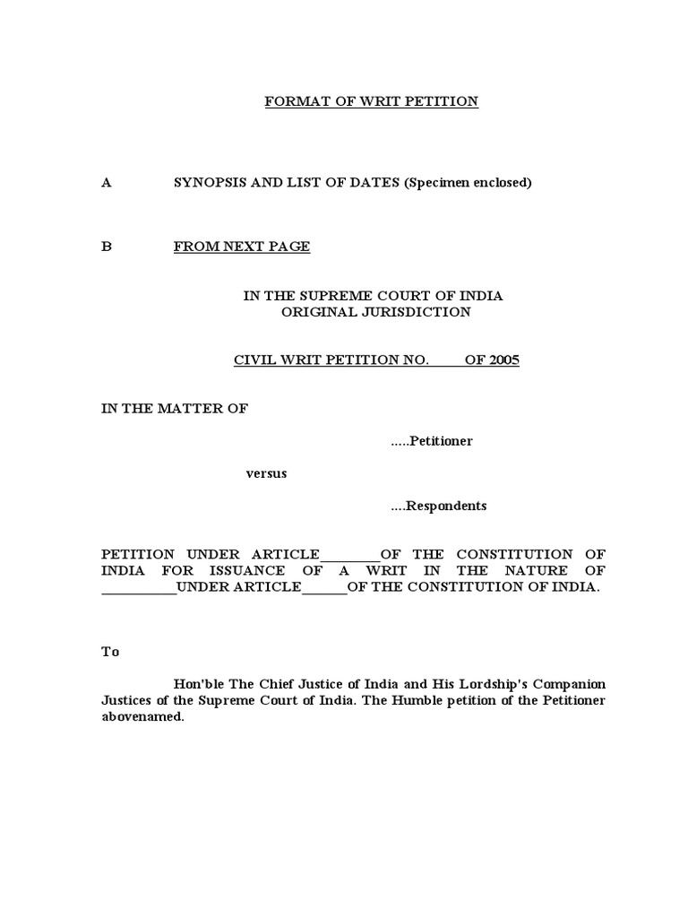 Writ Format PDF | PDF | Law
