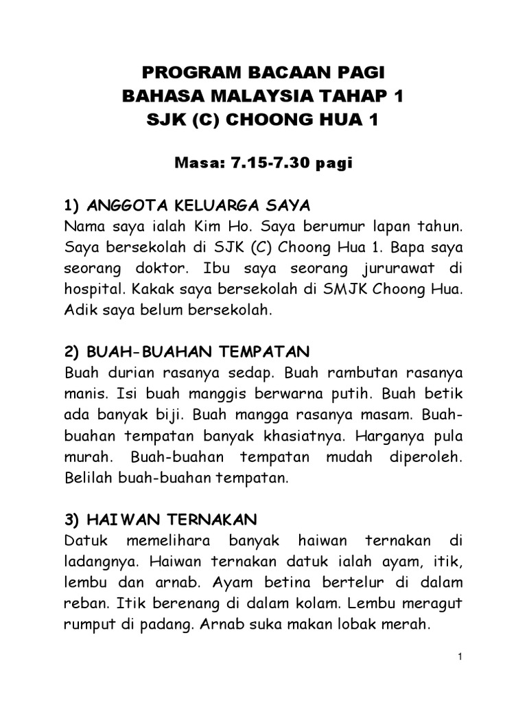 Bacaan Pagi Bahasa Melayu Pdf