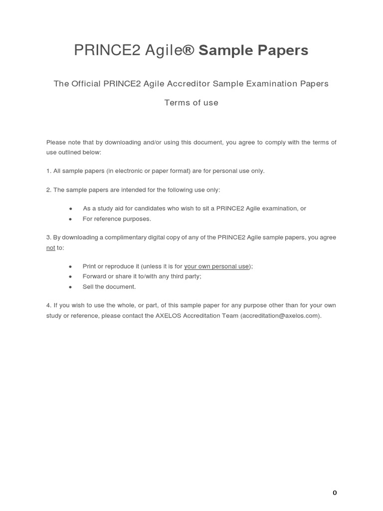 The Official PRINCE2 Agile Accreditor Sample Examination Papers Terms of Use | PDF | Agile ...