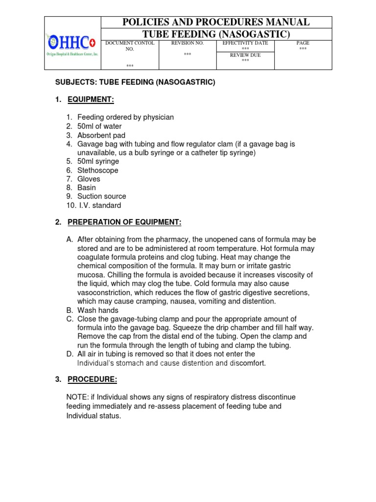 Ohhc Tube Feeding Nasogastric | PDF | Constipation | Digestive System