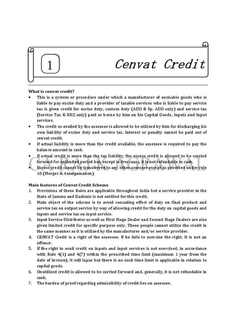 1.cenvat Credit | PDF | Credit | Finance & Money Management