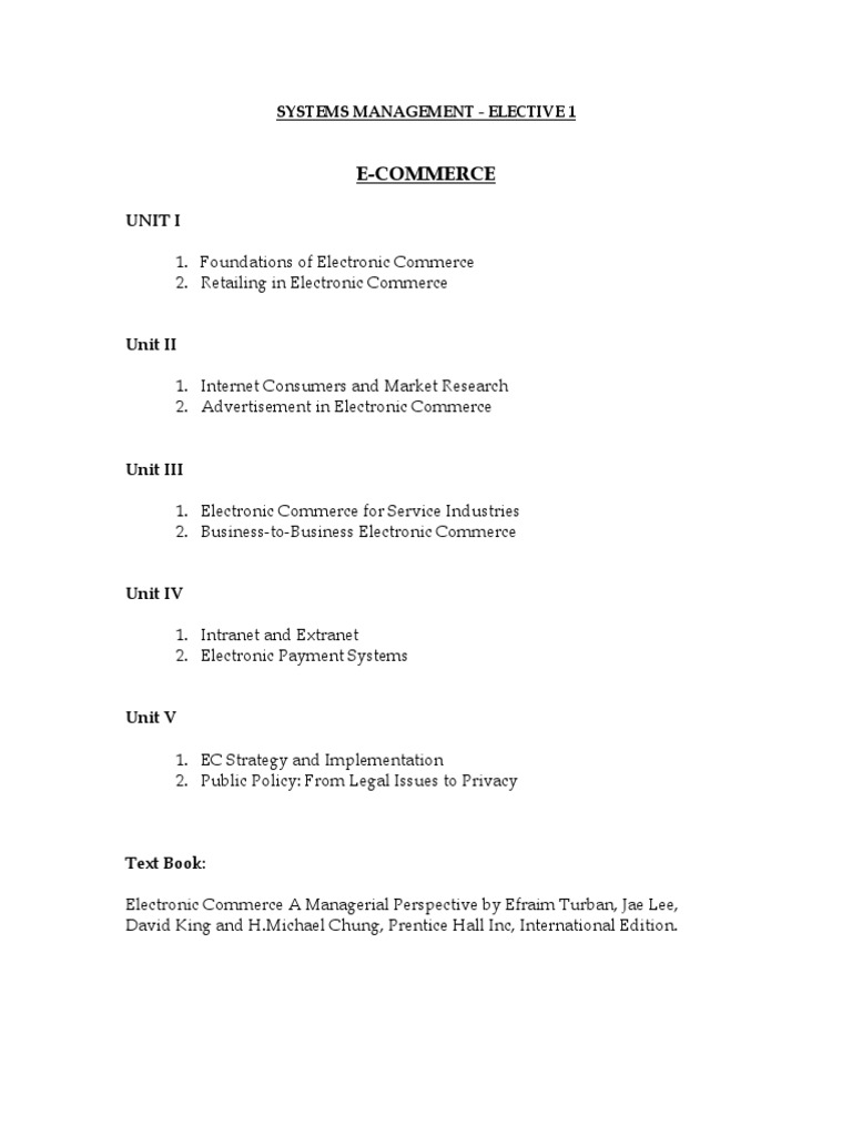 E-COMMERCE SYLLABUS Pondicherry University | PDF