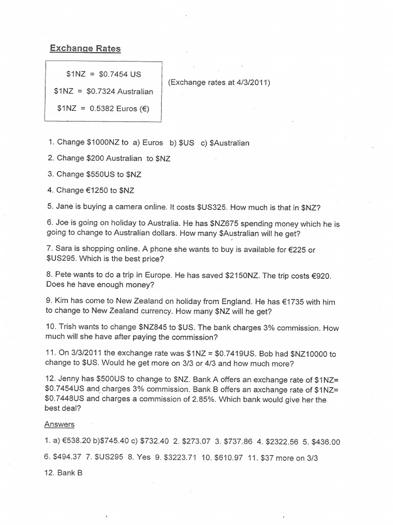 Currency Conversion Worksheet | PDF