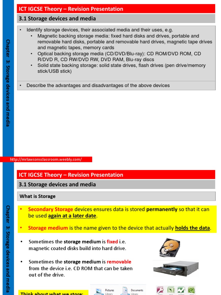 3.1 Storage Devices and Media: ICT IGCSE Theory - Revision Presentation ...