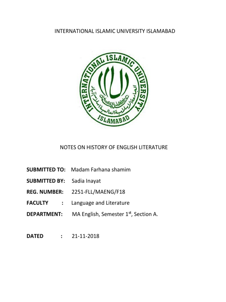 Sadia Inayat Assignment On History of English Literature | PDF ...