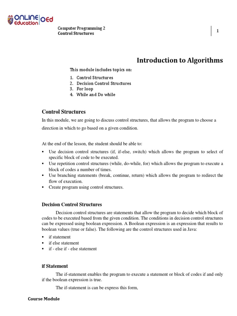 Introduction To Algorithms: Control Structures | PDF | Control Flow ...