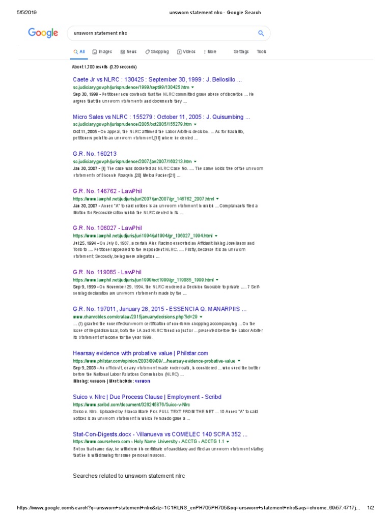 Unsworn Statement NLRC Case Law | PDF | Common Law | Public Law