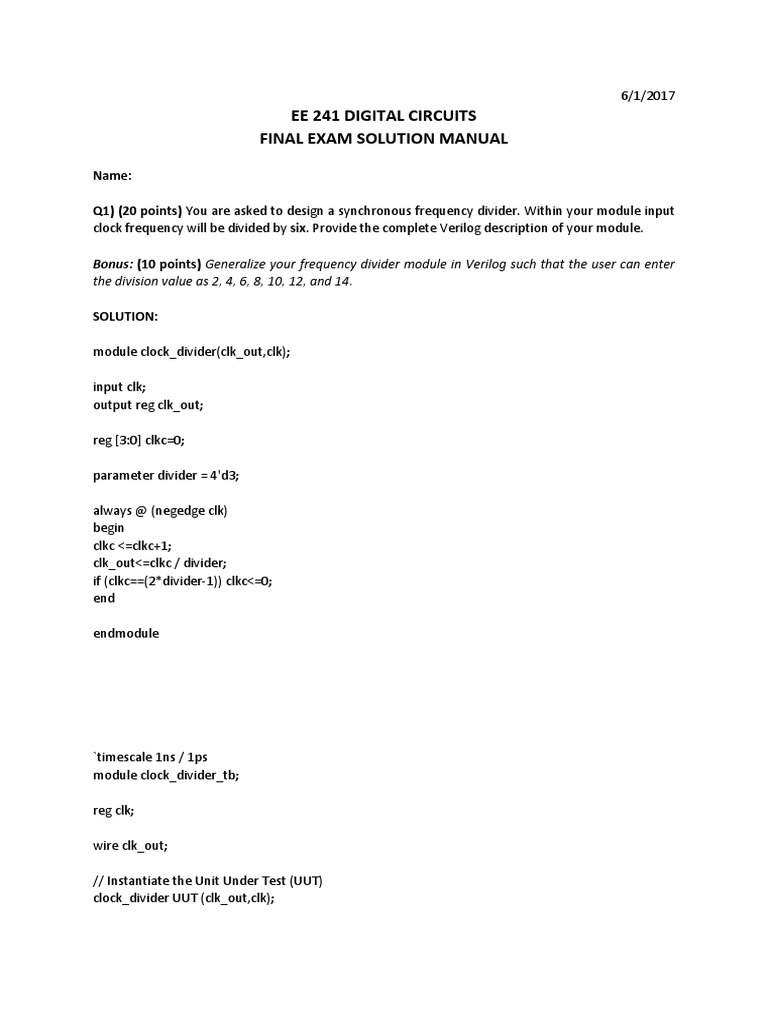 EE 241 Digital Circuits Exam Solutions | PDF | Binary Coded Decimal ...