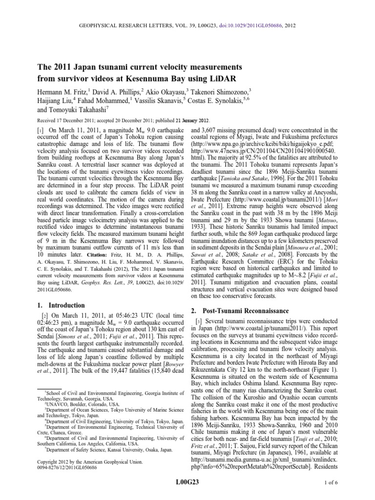 Fritz Et. Al. 2012. The 2011 Japan Tsunami Current Velocity ...