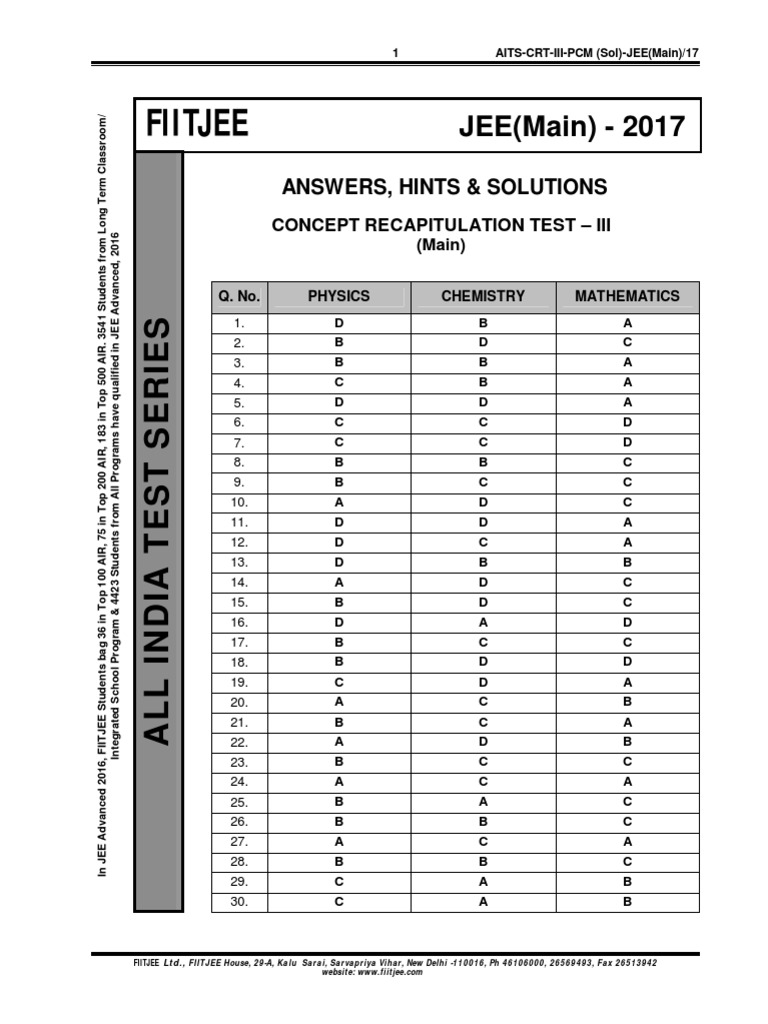 Fiitjee Aits 16 | PDF | Physical Chemistry | Chemistry