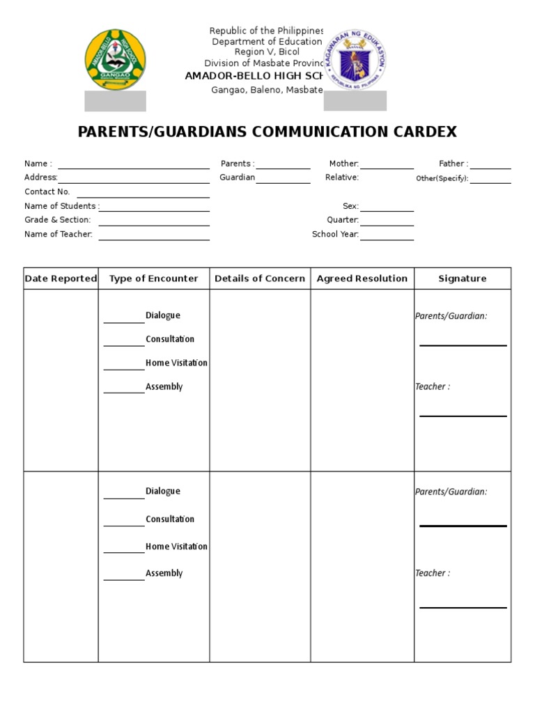 Learners Guardian Communication Cardex | PDF | Behavior Modification ...