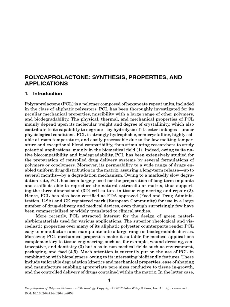 Polycaprolactone: Synthesis, Properties, and Applications | PDF ...