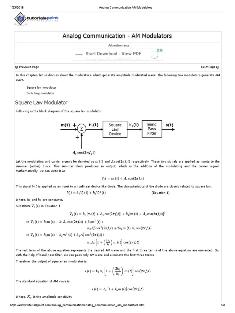 Analog Communication AM Modulators | PDF | Modulation | Diode