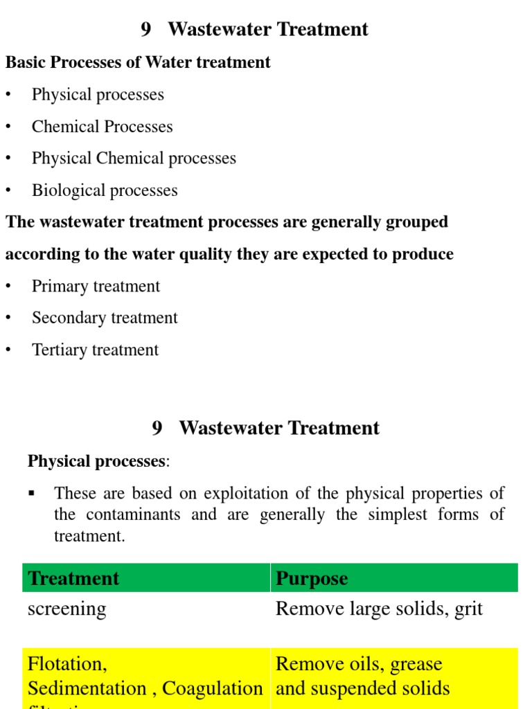 9 Wastewater Treatment: Basic Processes of Water Treatment | PDF ...