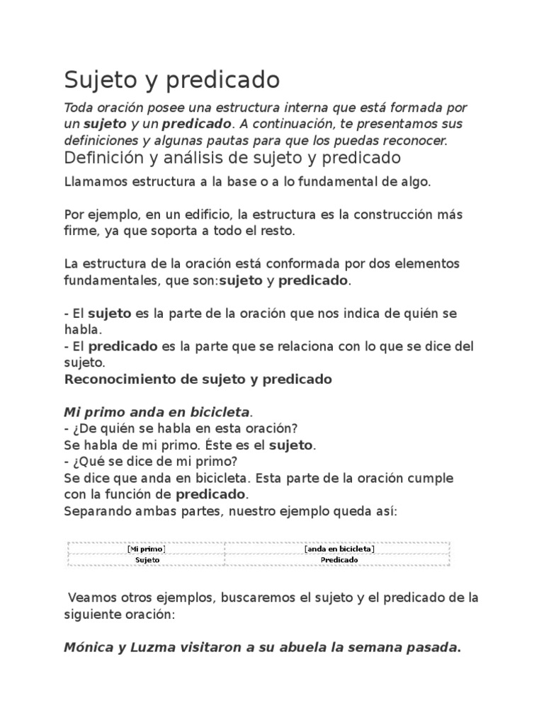 Sujeto y Predicado | Descargar gratis PDF | Predicado (Gramática) | Asunto (gramática)