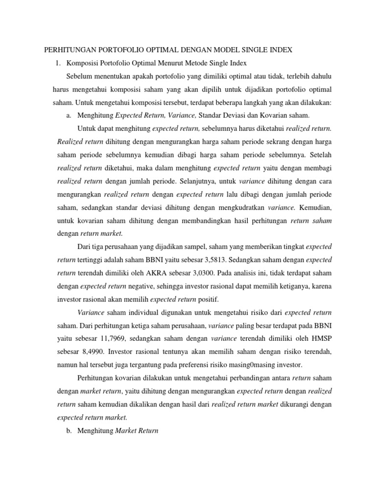 Analisis Portofolio Optimal Menurut Metode Single Index | PDF