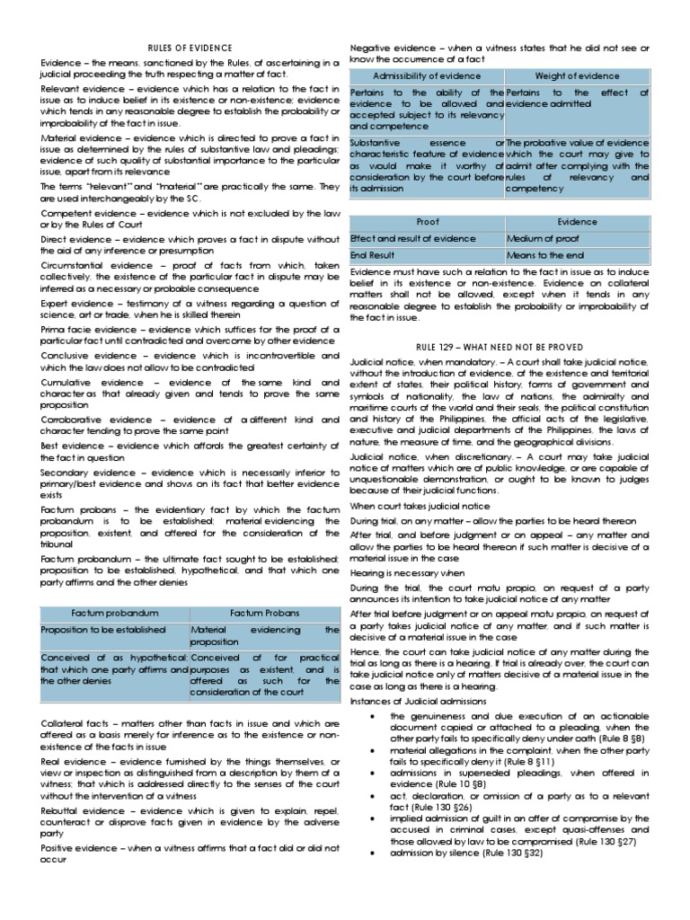 Rules of Evidence | PDF | Evidence (Law) | Evidence