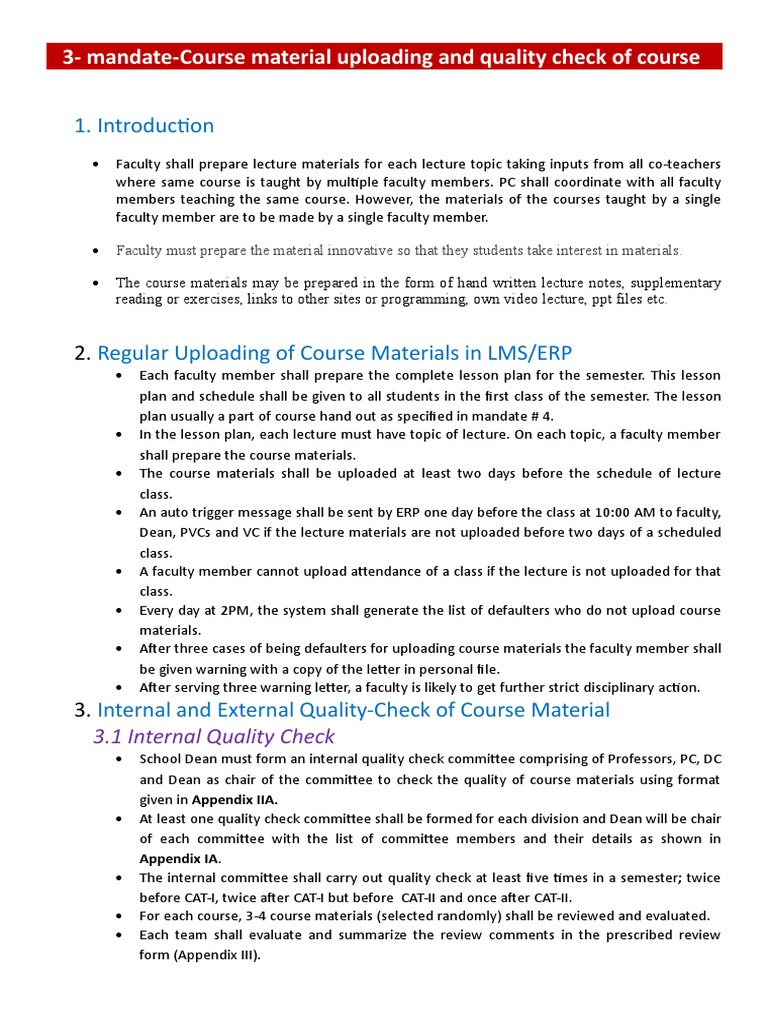 3-Process of Quality Check of Uploaded Course Materials Revised On 04 ...