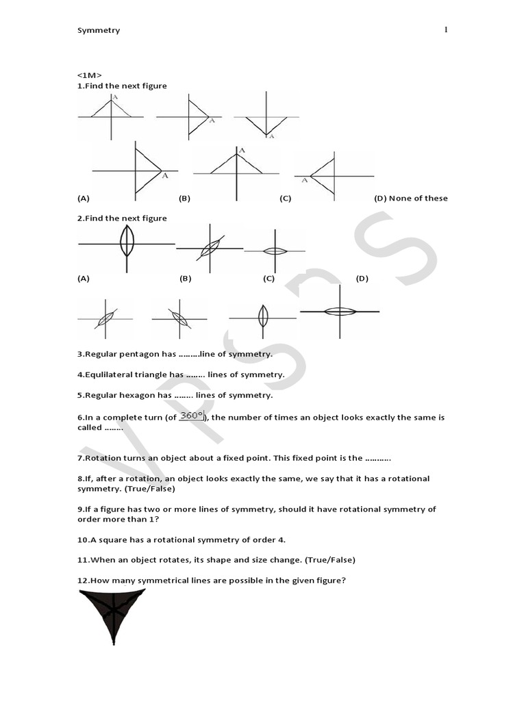CBSE Class 7 Maths Worksheet - Symmetry | PDF | Shape | Euclid