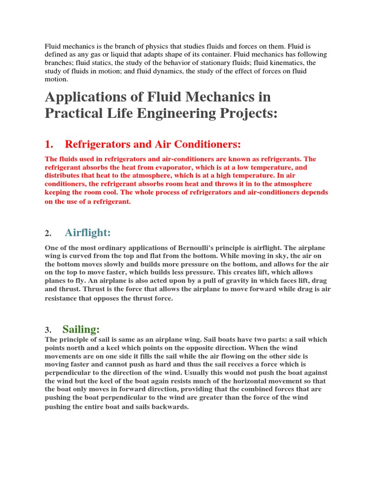 Applications of Fluid Mechanics in Practical Life Engineering Projects ...