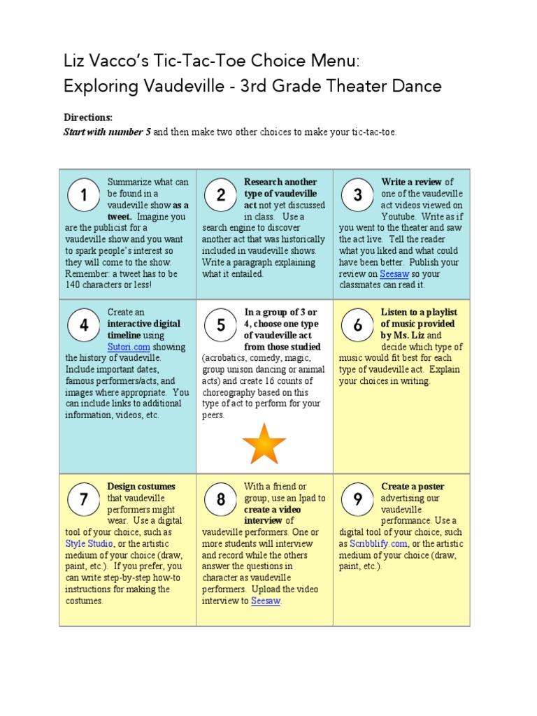 Vacco Tic-Tac-Toe Menu Choice Board - Vaudeville | PDF | Vaudeville ...