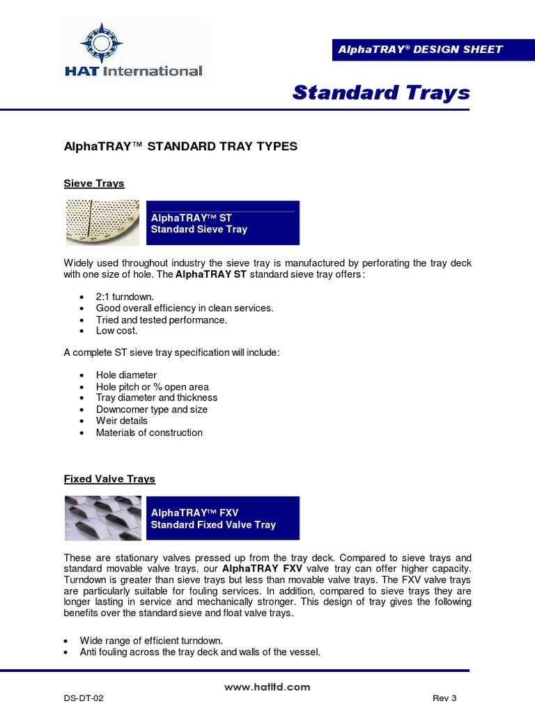 DS DT 02 Standard Trays | PDF | Valve | Mechanical Engineering