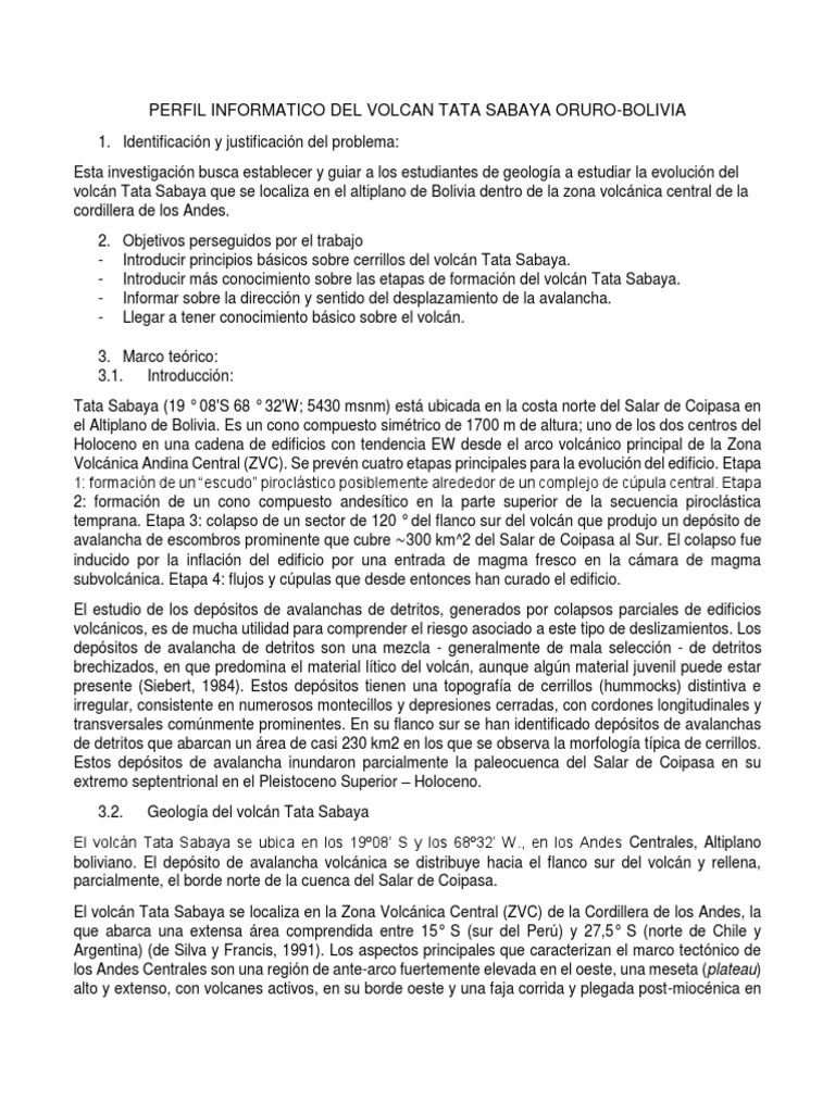 Perfil Informatico Del Volcan Tata Sabaya Oruro | PDF | Volcán | Andes