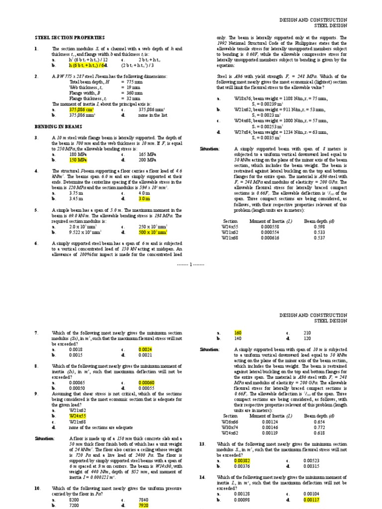 CE Board Problems in Steel Design | PDF | Bending | Beam (Structure)
