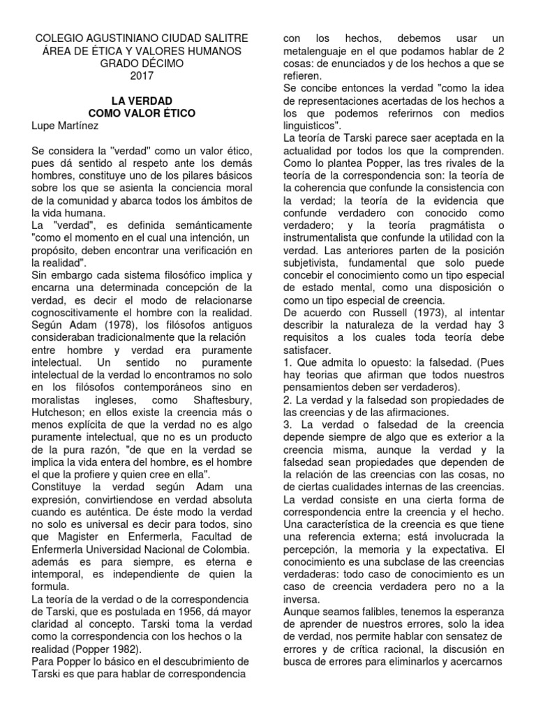 La Verdad Como Valor Ético | Verdad | Conocimiento