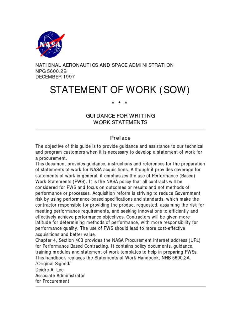 NASA - SOW - Gerenciamento de Projetos PDF | PDF | Procurement ...