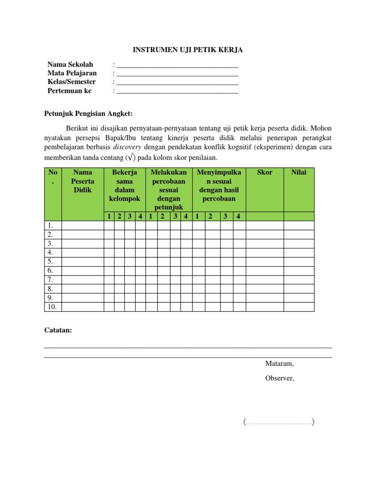 Instrumen Uji Petik Kerja | PDF