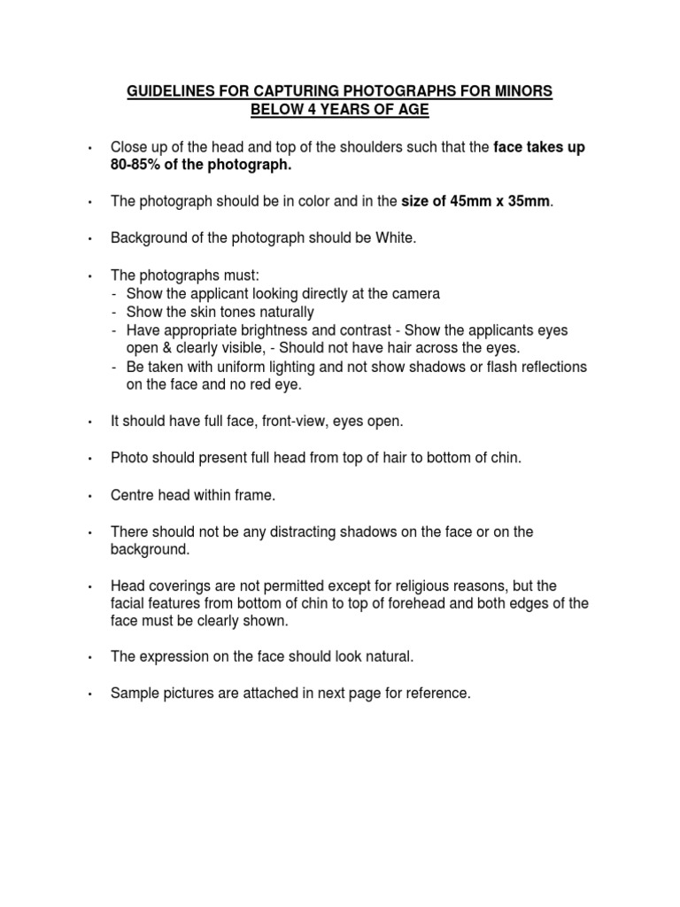 Guidelines For Capturing Photographs For Minors - v2.1 | PDF
