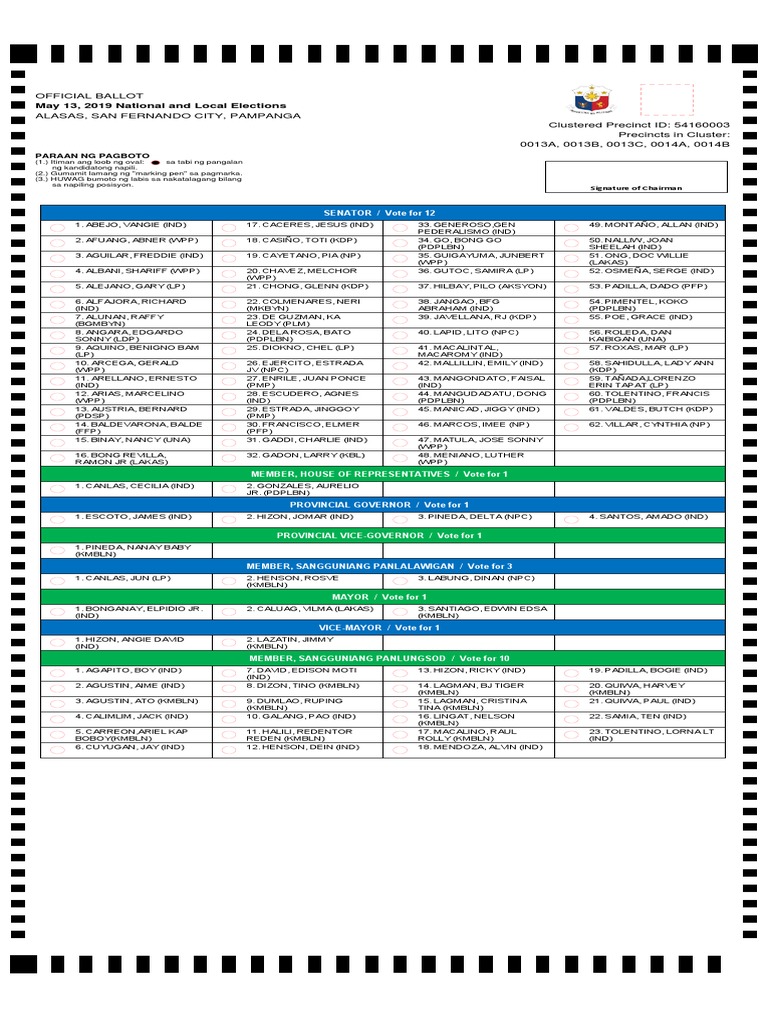 Sample Ballot (San Fernando Pampanga) | PDF | Philippines | Political ...
