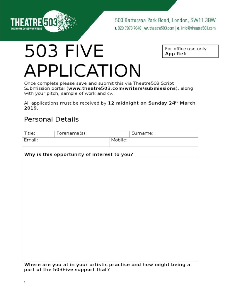 Theatre503 503Five Application Guide | PDF