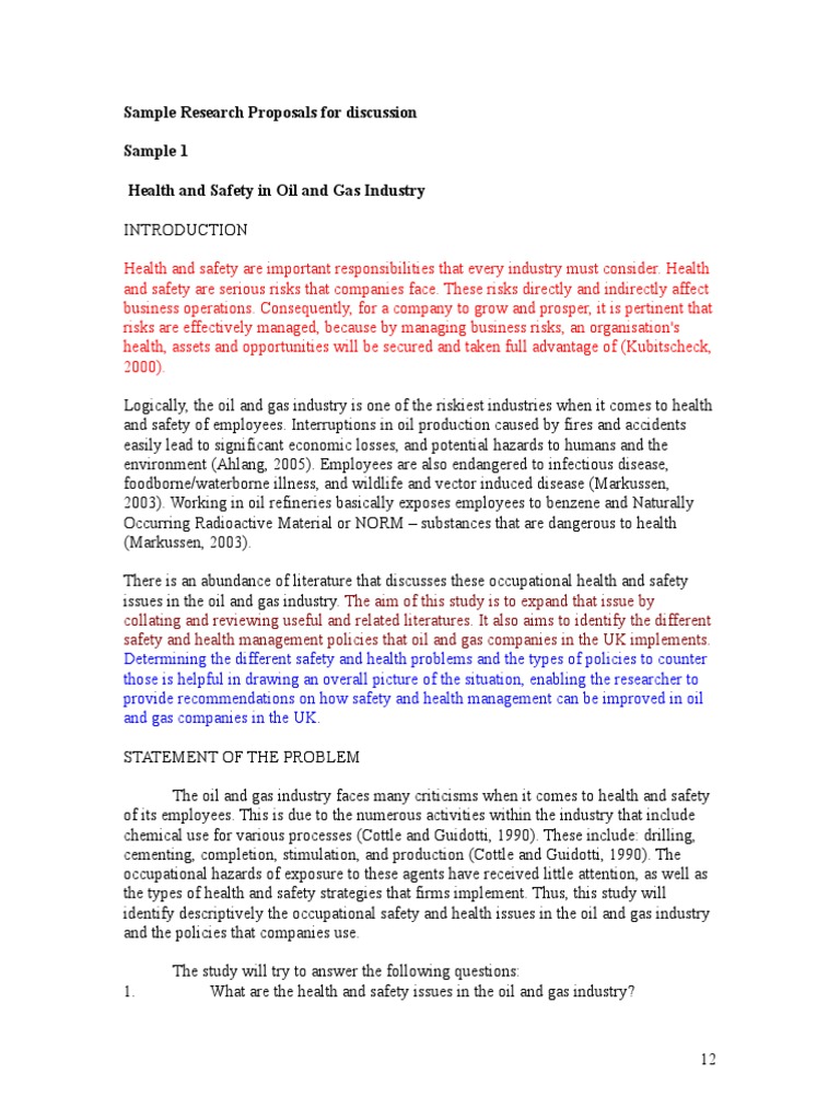Sample Research Proposals | PDF | Occupational Safety And Health ...