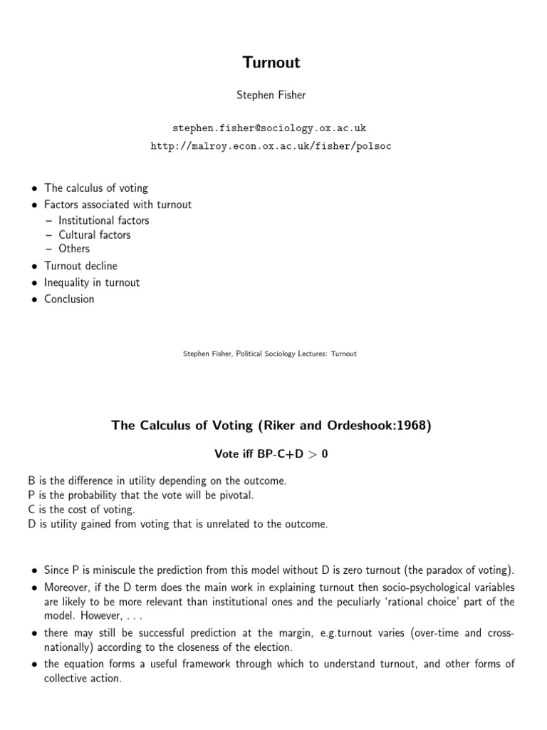 Turnout Lecture | PDF | Voter Turnout | Voting