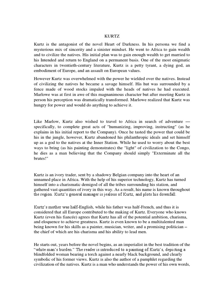 Kurtz S Character Pdf Kurtz Heart Of Darkness Heart Of Darkness