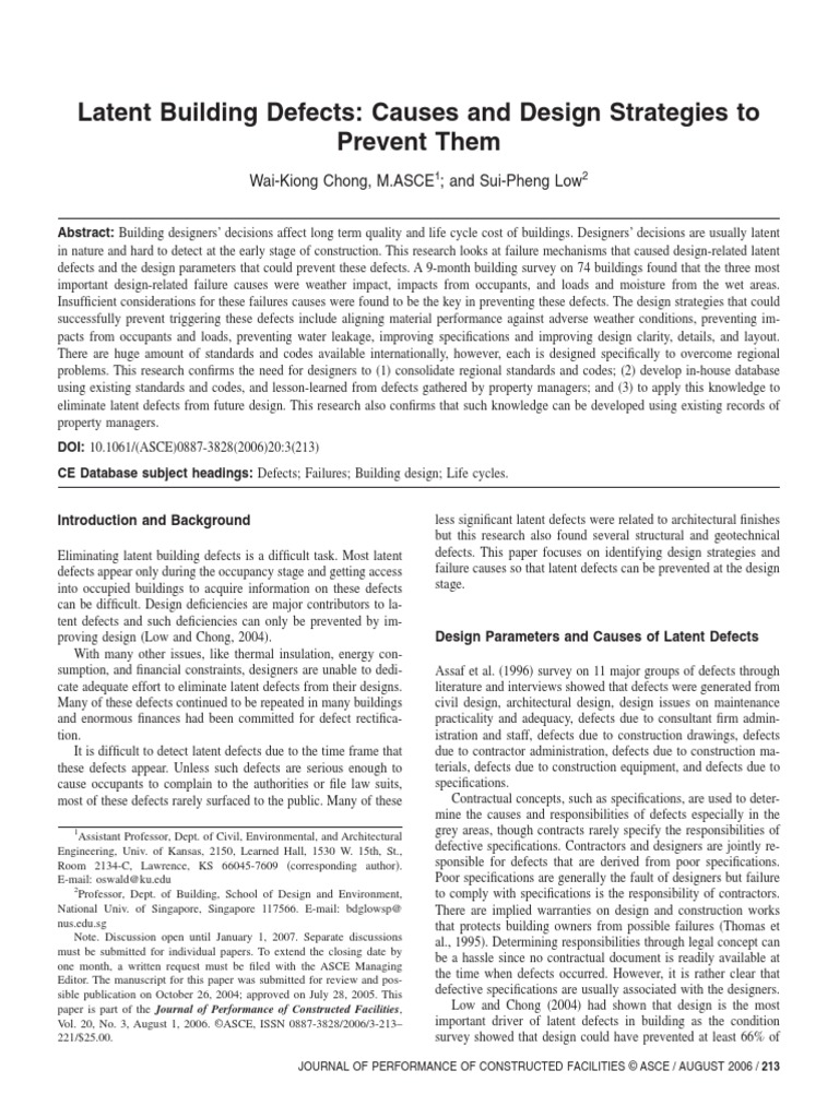 Latent Building Defects: Causes and Design Strategies to Prevent Them ...