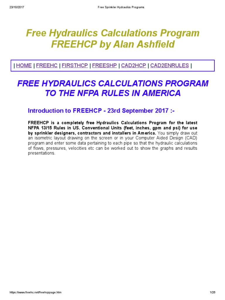Free Sprinkler Hydraulics Programs | PDF | Fire Sprinkler System | Computer File