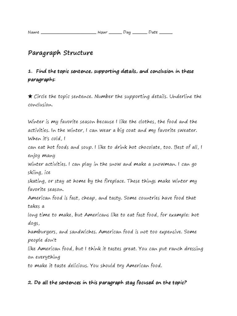 Paragraph Structure Worksheet | PDF | Halloween | Foods