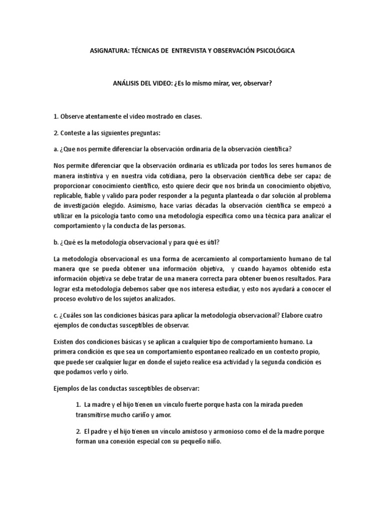 Analisis Del Video Saber Observar | PDF | Observación | Conocimiento