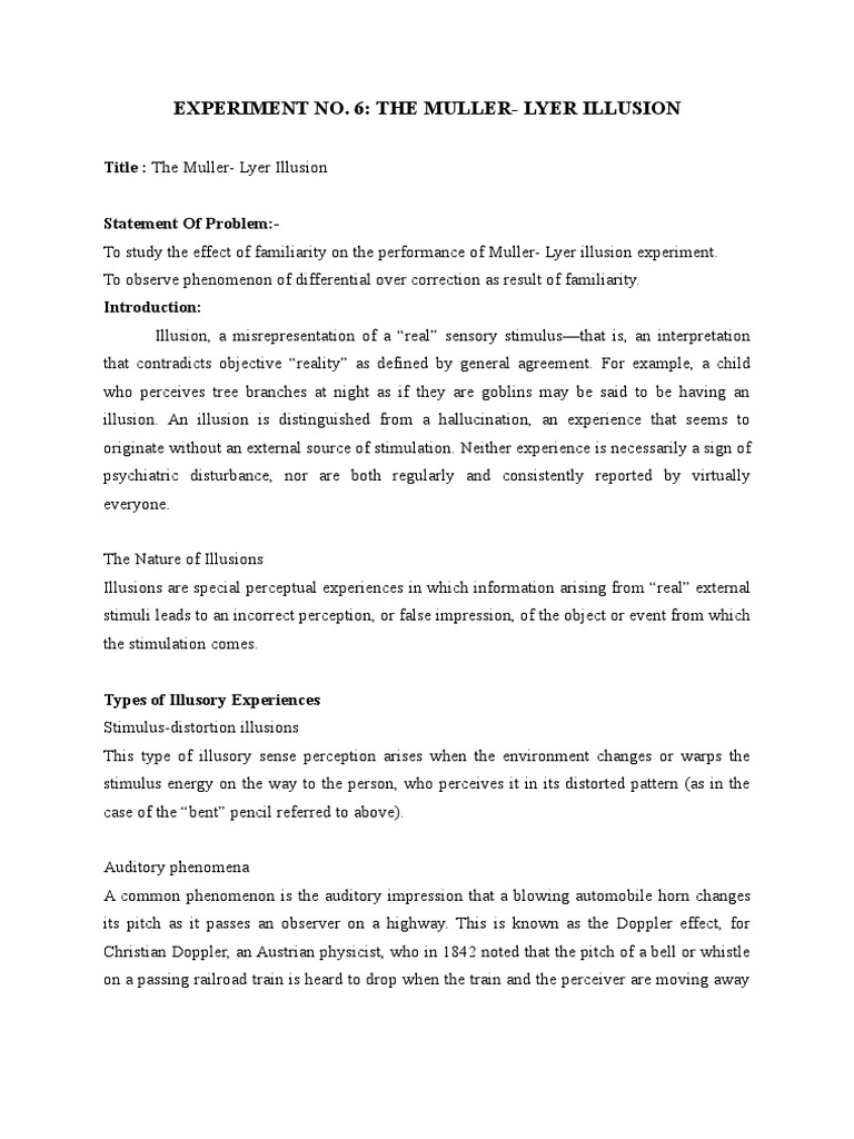 EXPERIMENT No 8 Muller Layer Illusion | PDF | Illusion | Perception