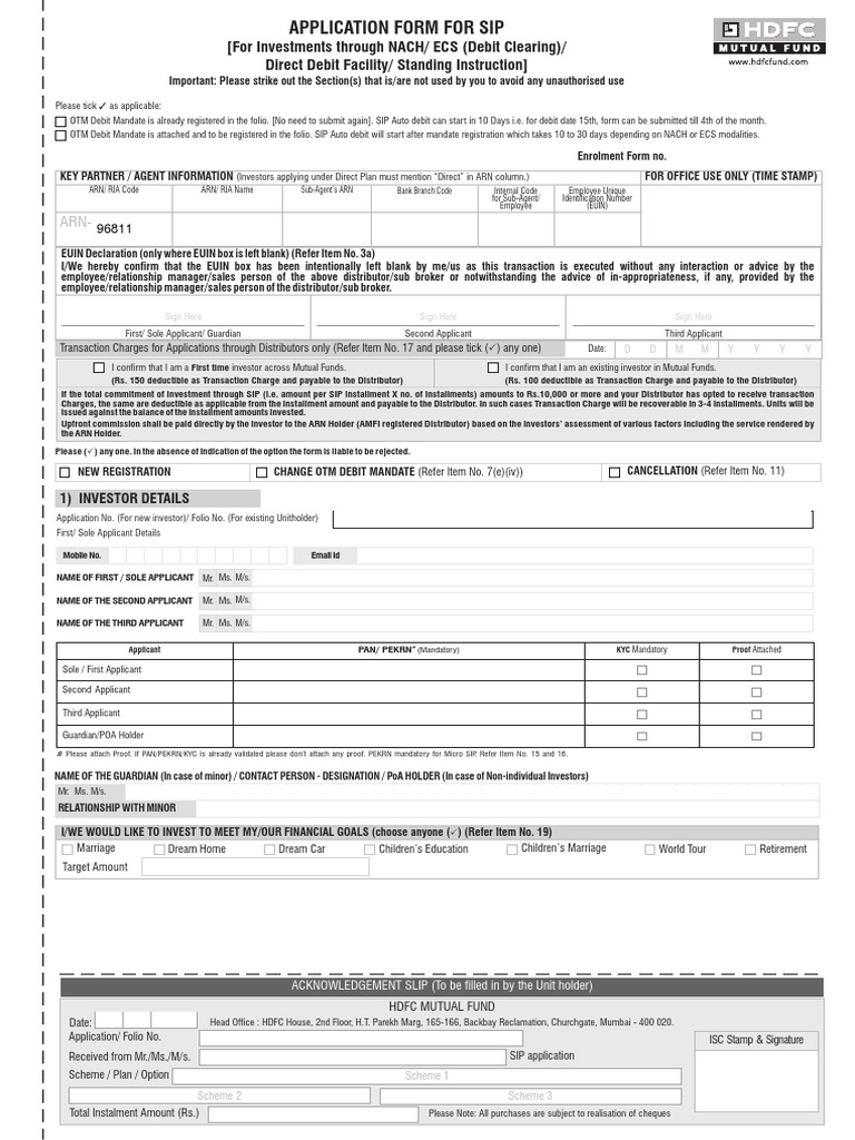 HDFC Sip Nach Form | PDF | Cheque | Debit Card