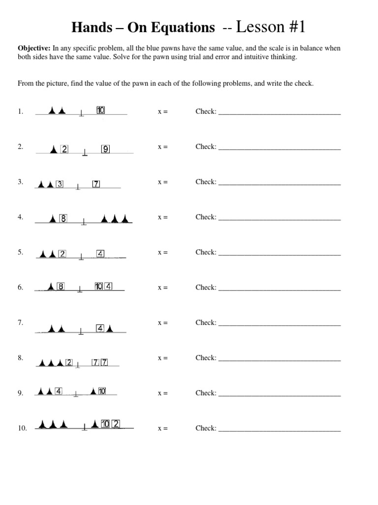 Hands-On Equations Lesson 1 Activities | PDF