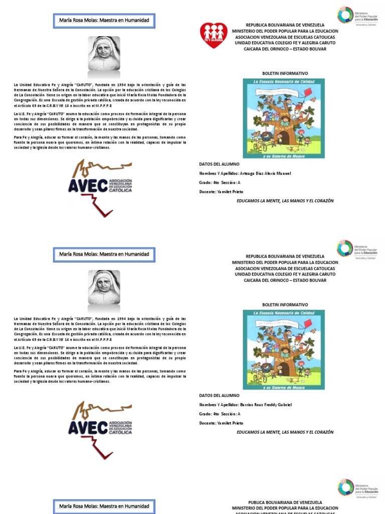 Boletas 4to Grado | PDF | Venezuela | Iglesia Católica